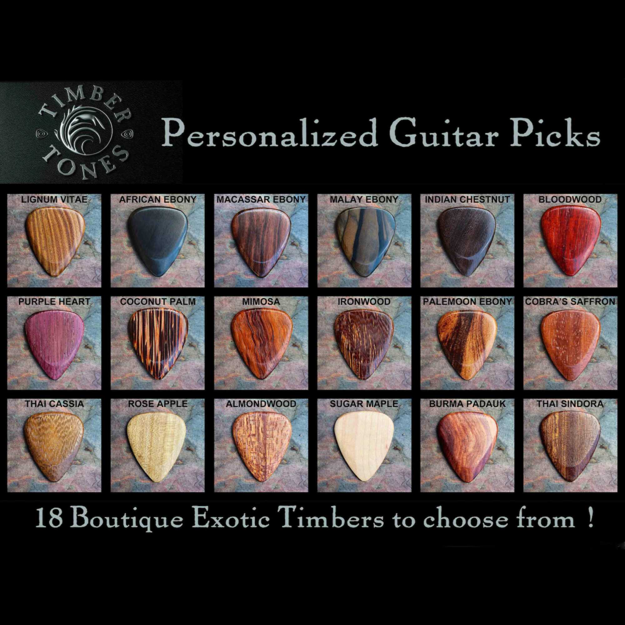 Exotic Timber Custom Guitar Pick - You can add Personalisation - 18 ...